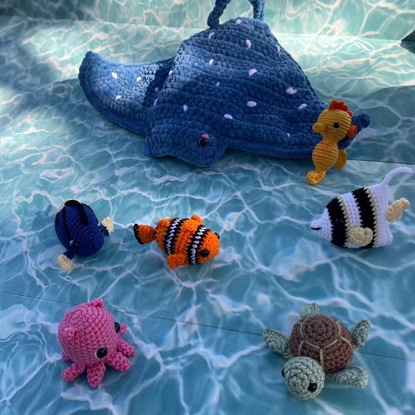 PATTERN PACK - Mega Ray and 7 Sea Friends Patterns - Ray, Angelfish ...