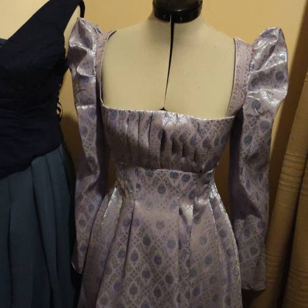 Pleated Dress With a Bow Back Detail and Puff Sleeves - EU 32-54 US 0 ...