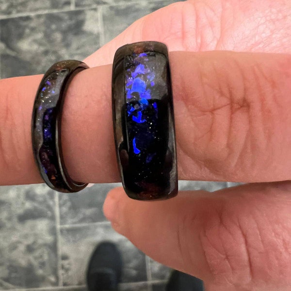 Meteorite Wood Ring Charred Whiskey Barrel Ring With Meteorite Whiskey ...