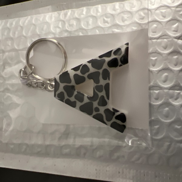 Cow Print Letter Keychain L Resin Keychain L Animal Print L ...