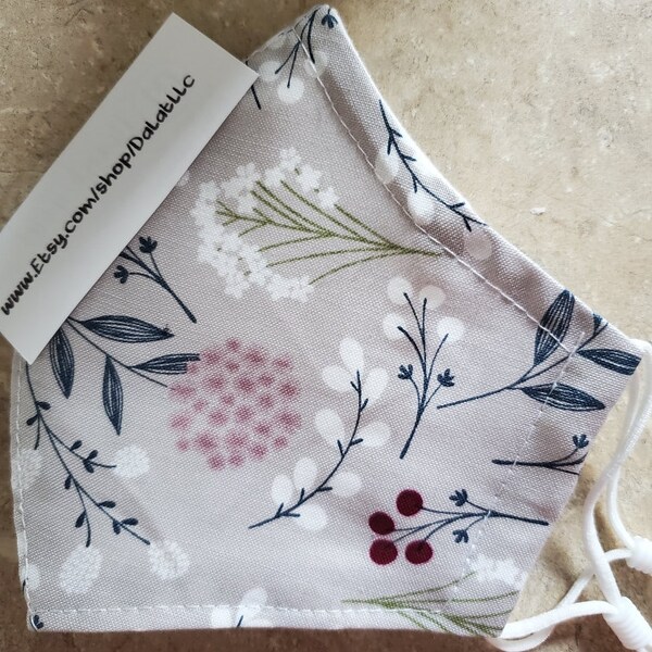 3 Layer Face Mask 100% Cotton Filter Pocket Adjustable Ear Loops Nose ...