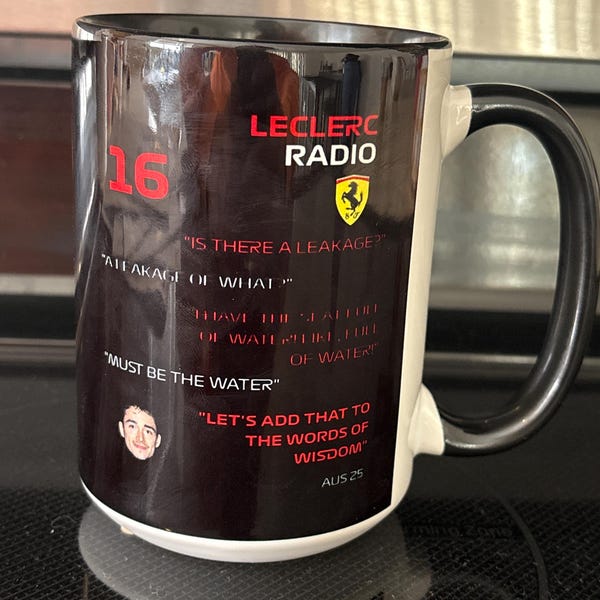 Glass Mug, Ferrari F1 SF-25 Car 10oz Mug, Lewis Hamilton Charles ...