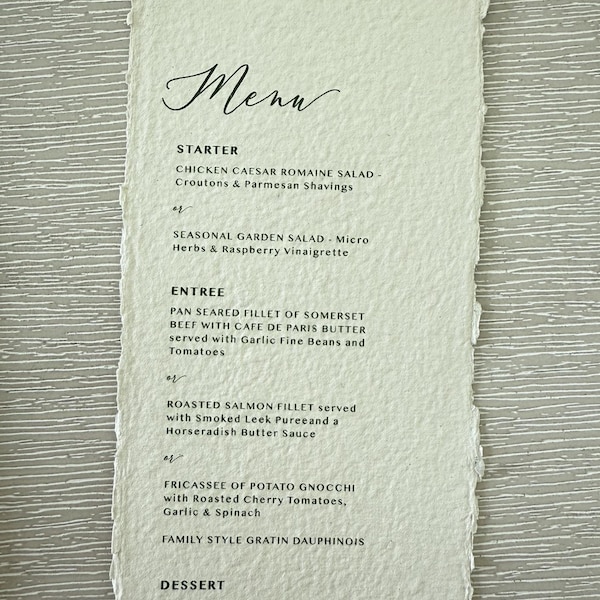 The Parker Collection - Hand Made Paper Menu, Printed Wedding Menus on ...