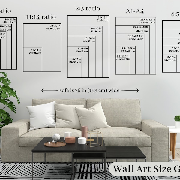 Modèle de tableau des tailles d'art mural : guide modifiable pour ...
