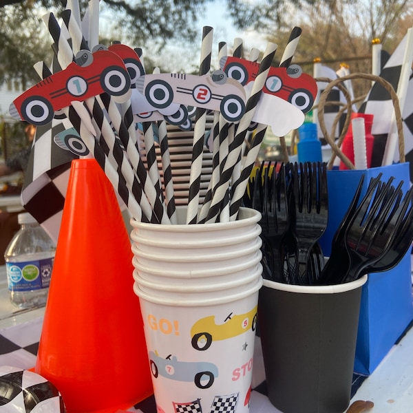 Vintage Race Car Paper Straws | Race Car Party Decorations, Fast One ...