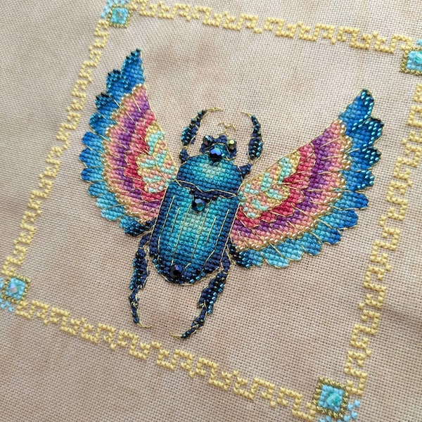 Beautiful Scarab Cross Stitch Pattern With Beads - Instant Download ...