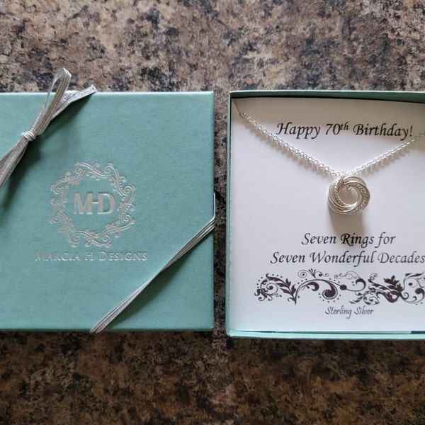 70th Birthday, Textured Sterling Silver Necklace, 70th Anniversary Gift ...