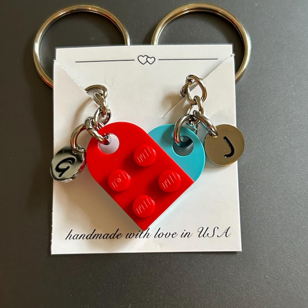 Heart Keychain Set Made With Authentic LEGO® Bricks, INITIALS Matching ...