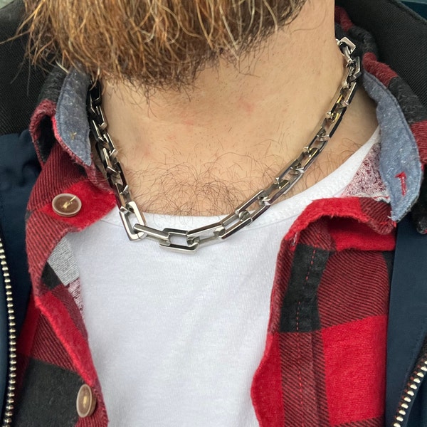 Mens Silver Chain Necklace, Screw Lock Thick Choker Chain Mens Necklace ...