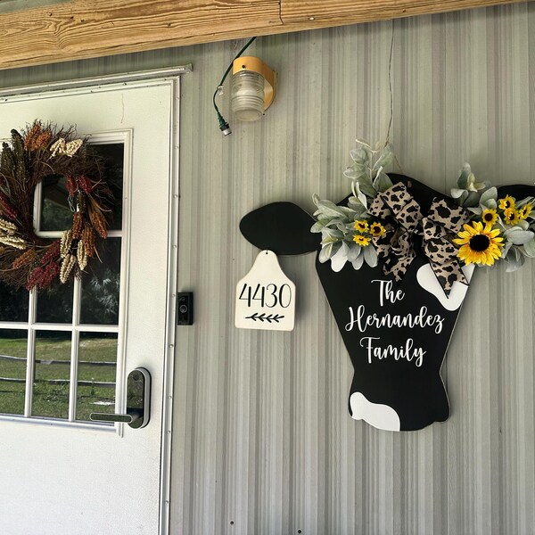 Cow Head Custom Farmhouse Inspired Door Hanger. Personalized Farmhouse ...