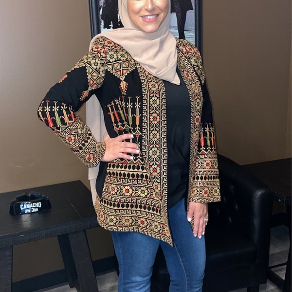 Diamond Pattern Traditional Style Embroidery Jacket Palestinian ...