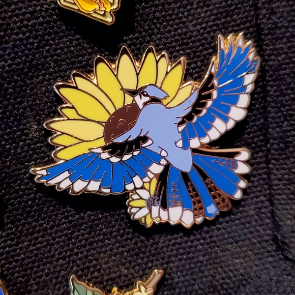 Hard Enamel Pin- Sunflower Bluejay | Lapel Pin | Brooch - Etsy