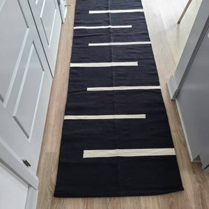 Handwoven Wool Rug Runner, Black White Wool Runner Rug, Entryway ...
