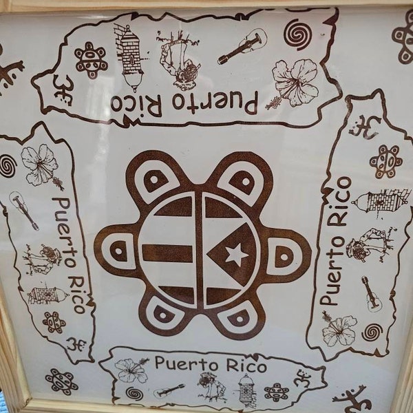 Puerto Rico Wood Souvenir Laser Cut Engraving Wood Paint Pr Coqui Taino ...