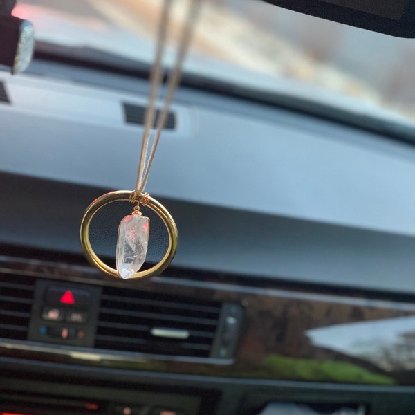 Quartz Crystal Rear View Mirror Car Charm - Gemstone Car Accessory - Etsy