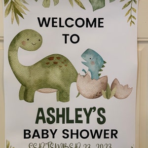 Editable Dinosaur Baby Shower Welcome Sign, Greenery Dinosaur Poster ...