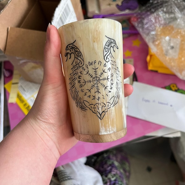 Handcarved Ox Horn Drinking Cups Norse-inspired Carved Design - Etsy