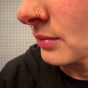 Squared Double Loop Nose Ring in Gold Rose Gold or Sterling | Etsy