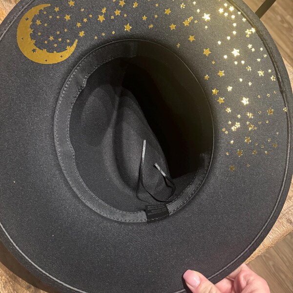 Wide Brim Hat, Silver Moon and Stars Hat, Wide Brim Fedora, Goth Hat - Etsy