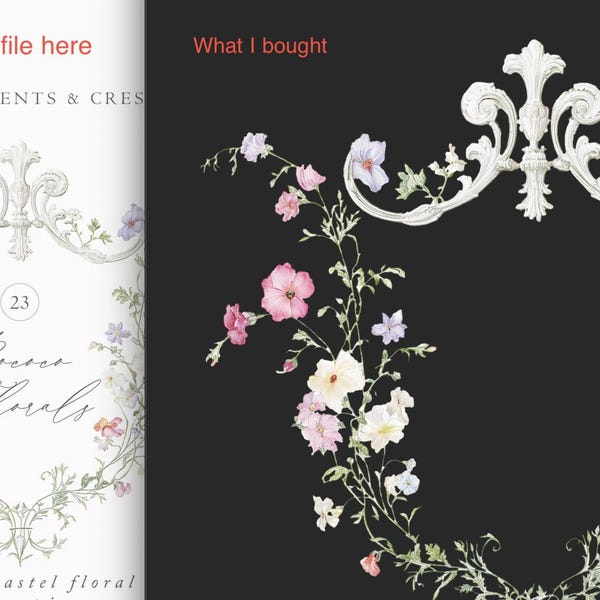 Rococo Floral Line Art - Wedding Clipart- Vintage Victorian Floral ...