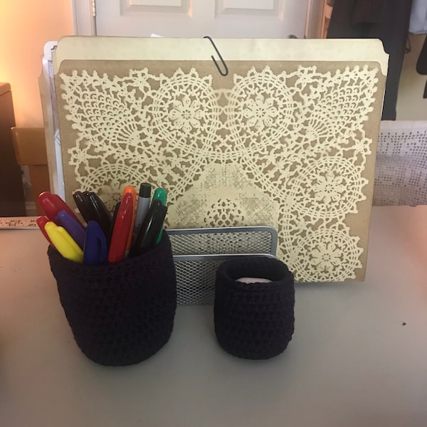 Small Crochet Storage Baskets | Crochet Home Decor | Pencil Holder Desk ...