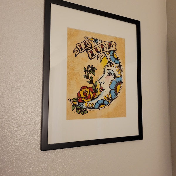 Old School Tattoo Moon Art LA LUNA Loteria Print 5 X 7, 8 X 10 or 11 X ...