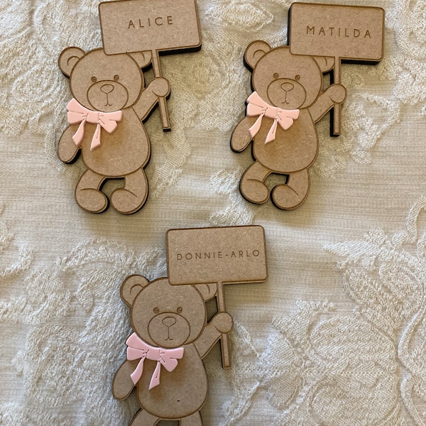 Teddy Bear Baby Shower Name Card - Wooden Name Place Setting - We Can ...