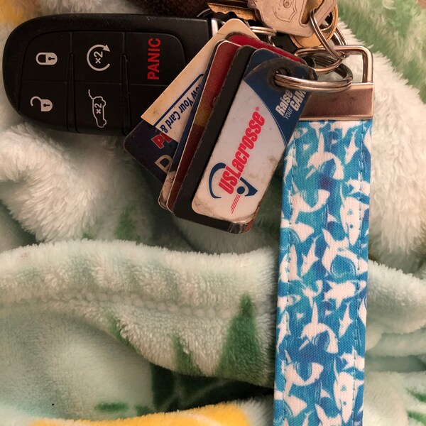 Shark Keychain Fabric Loop Key Chain - Blue, Turquoise, Watercolor ...