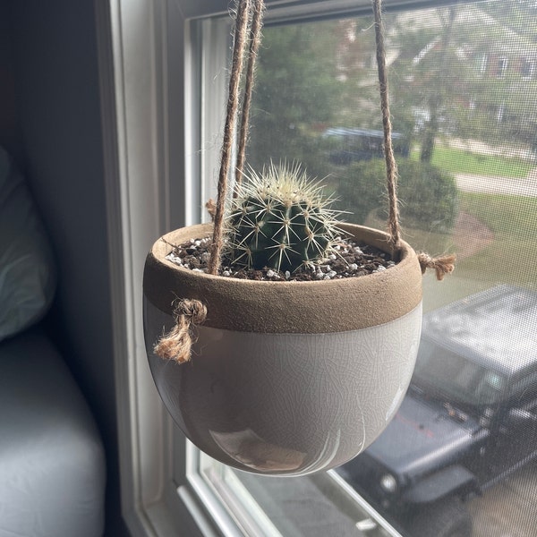 Large Ceramic Hanging Modern Boho Planter Pot in White and Beige - Etsy