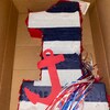 Nautical Number One Pinata With Red Anchor, Navy Blue and White Stripes ...