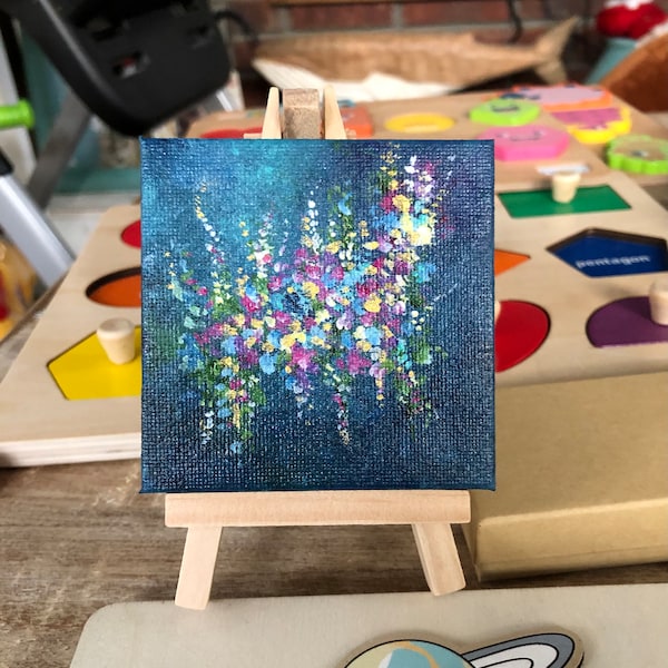 Mini Painting Wood Panel With Easel 3x3,mini Winter Night Cabin ...