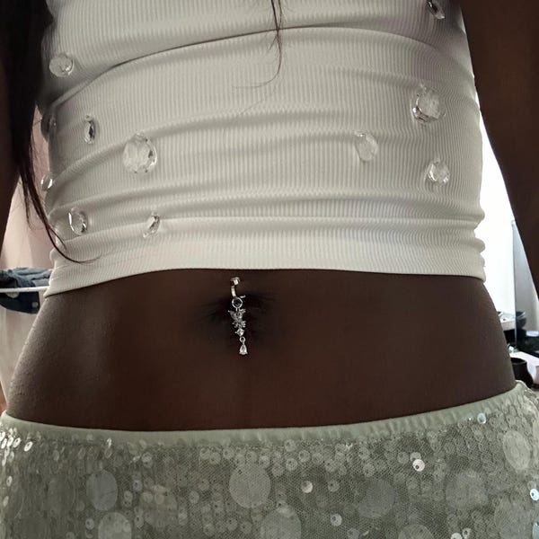 Belly Button Piercing Ring, Belly Dance Dangle Ring, Stainless Steel ...