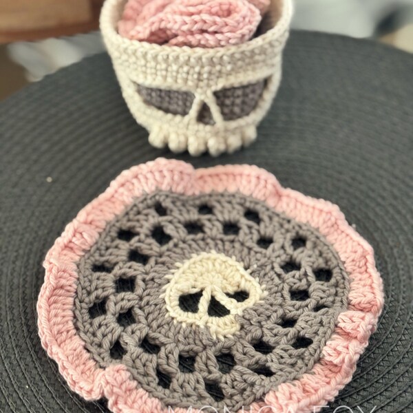 Brainy Skull Coaster Set CROCHET PATTERN / Skull Coaster PDF English Pattern / Halloween Coaster ...
