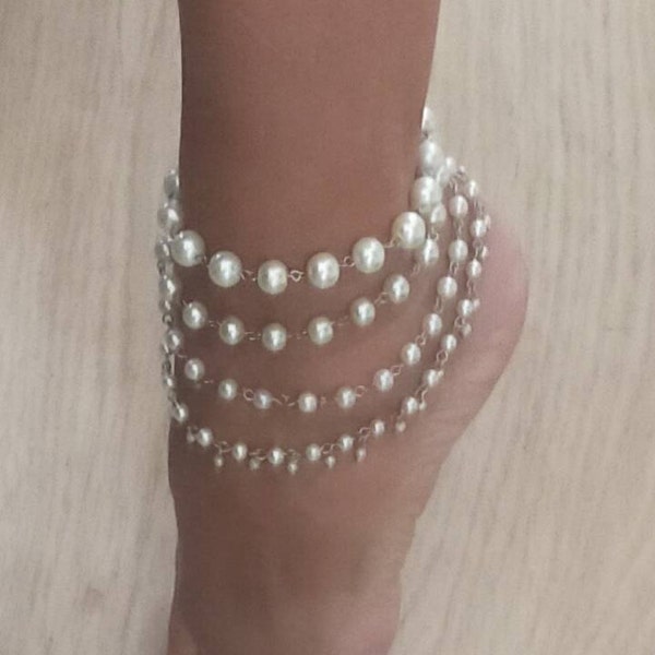 Ivy White or Ivory Pearls Beach Wedding Barefoot Sandals, Bangle,cuff ...