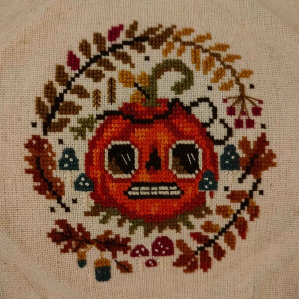 Pumpkin Cross Stitch Pattern, Halloween Color Chart, Creepy Embroidery ...