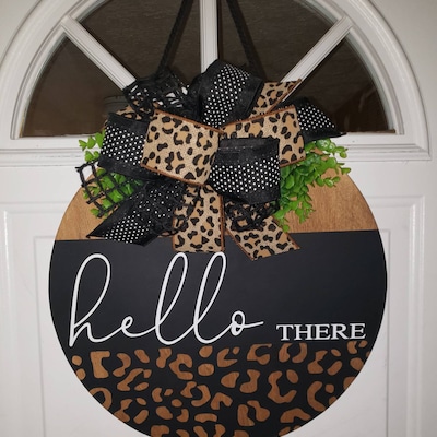 Leopard Hello There Door Hanger, Cheetah Print Round,leopard Decor ...
