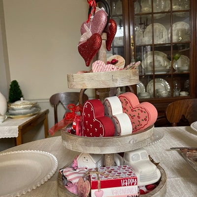 Valentines Books/valentines Day Decor/ Tiered Tray Decor/ Wood Books ...