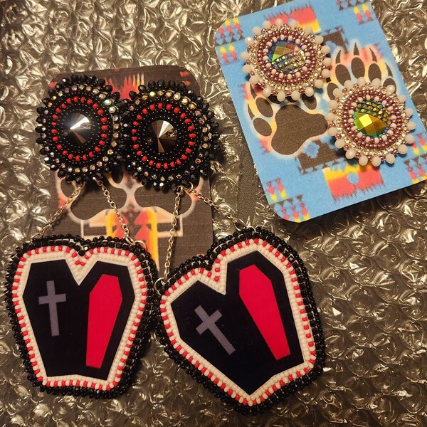 Native American Beaded Earrings, Pink Gothic Beaded Earrings, Gifts for ...