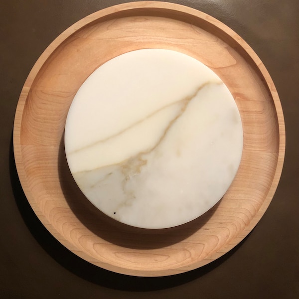 Small Round Carrara Marble Serving Tray, White Vanity Tray, Decorative ...