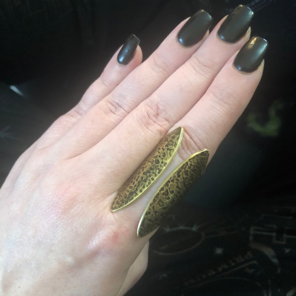 Chunky Full Finger Ring Gold Armor Ring Long Open Front Shield Ring ...