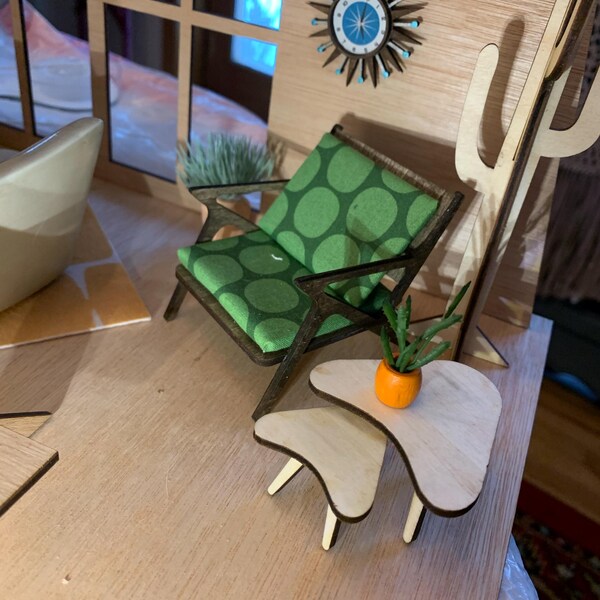 Mid Century Modern Kidney Coffee Table Miniature, 1:12 Scale Dollhouse ...