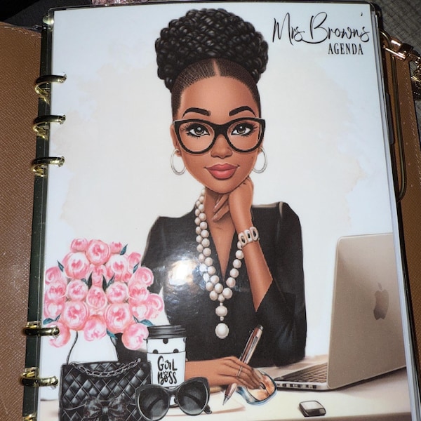 Personalized Black Girl Planner Boss Agenda Dashboard or Cover Set for ...