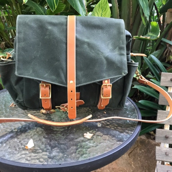 Waxed Canvas and Leather Fly Fishing Bag With Front Mounted Net Slot ...