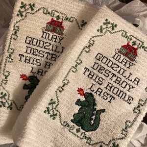 May Godzilla Destroy This Home Last Embroidered Kitchen Towel | Etsy