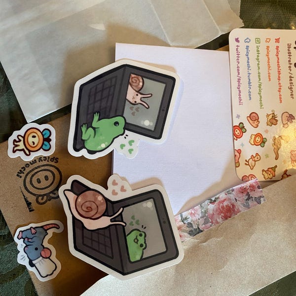 Date Night Clear Sticker Set of 2 / Snail and Frog Stickers / Cute ...