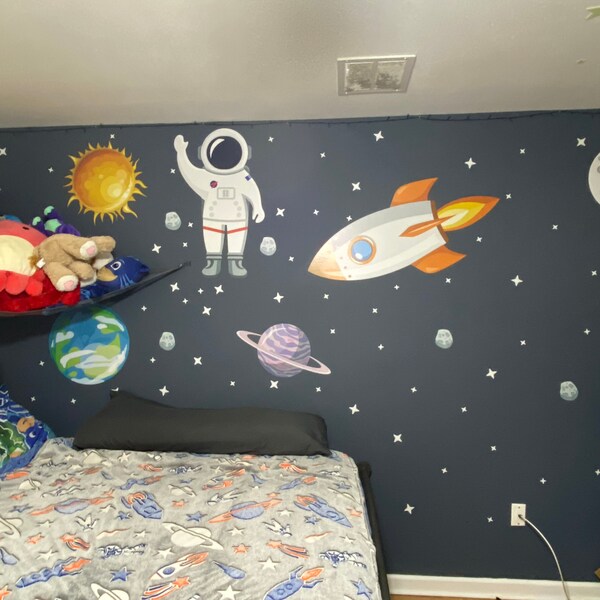 Outer Space Wall Decal - Stars Planets Astronaut Rocket Solar System ...
