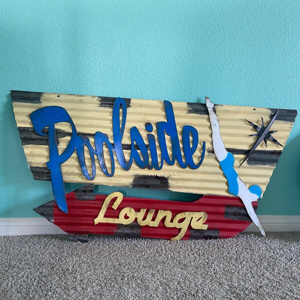 Poolside Lounge Mid-century Retro Painted Flat Metal/vintage Corrugated ...