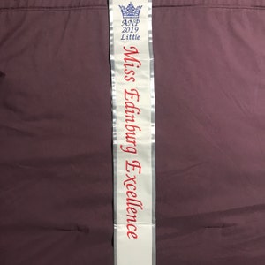 Custom Embroidered Sash/ Monotype Corsiva Font - Etsy