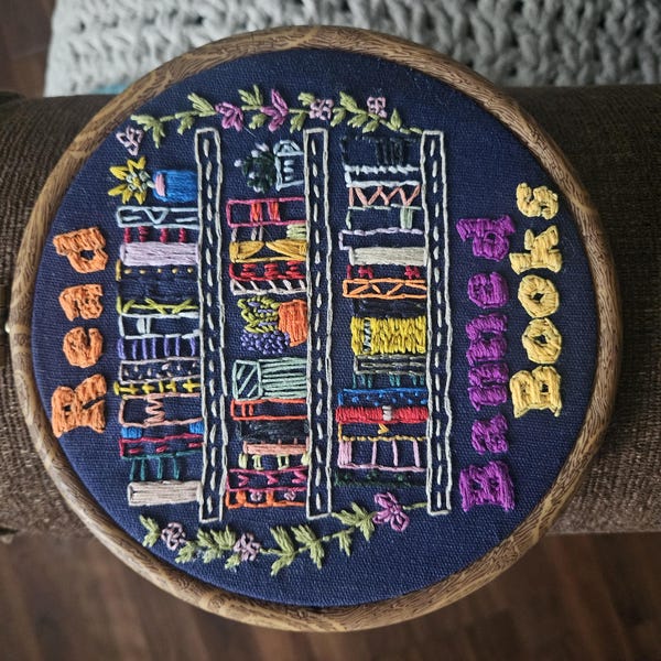 Flower Bookshelf Embroidery Pattern Floral Bookshelf Embroidery Reading ...