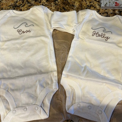 Custom Initial Baby Onesie® Hand Embroidered Shirt Embroidered Baby ...